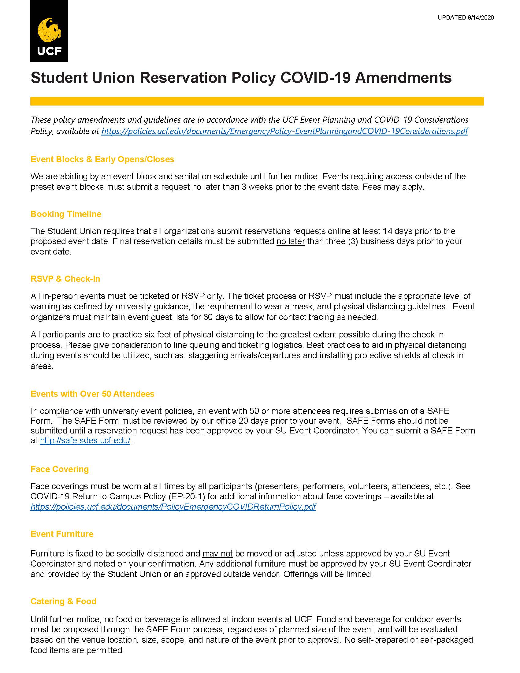 Reservations • Student Union • UCF