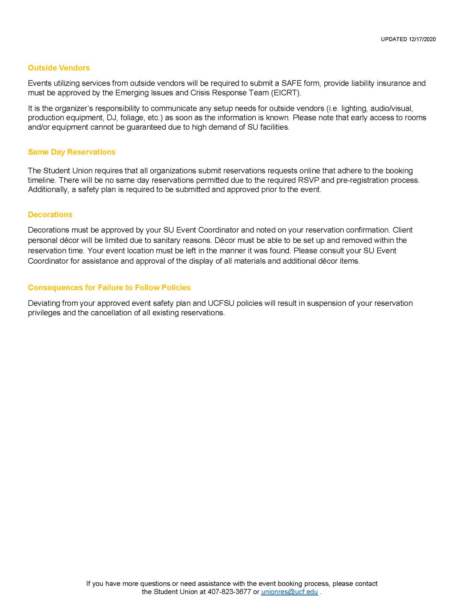 Reservations • Student Union • UCF